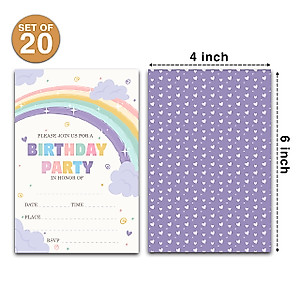Rainbow Birthday Party Invitations - Rainbow Party Supplies - Fill in The Blank Birthday Party Invites - 20 Invitation Cards With 20 Envelopes (003A)