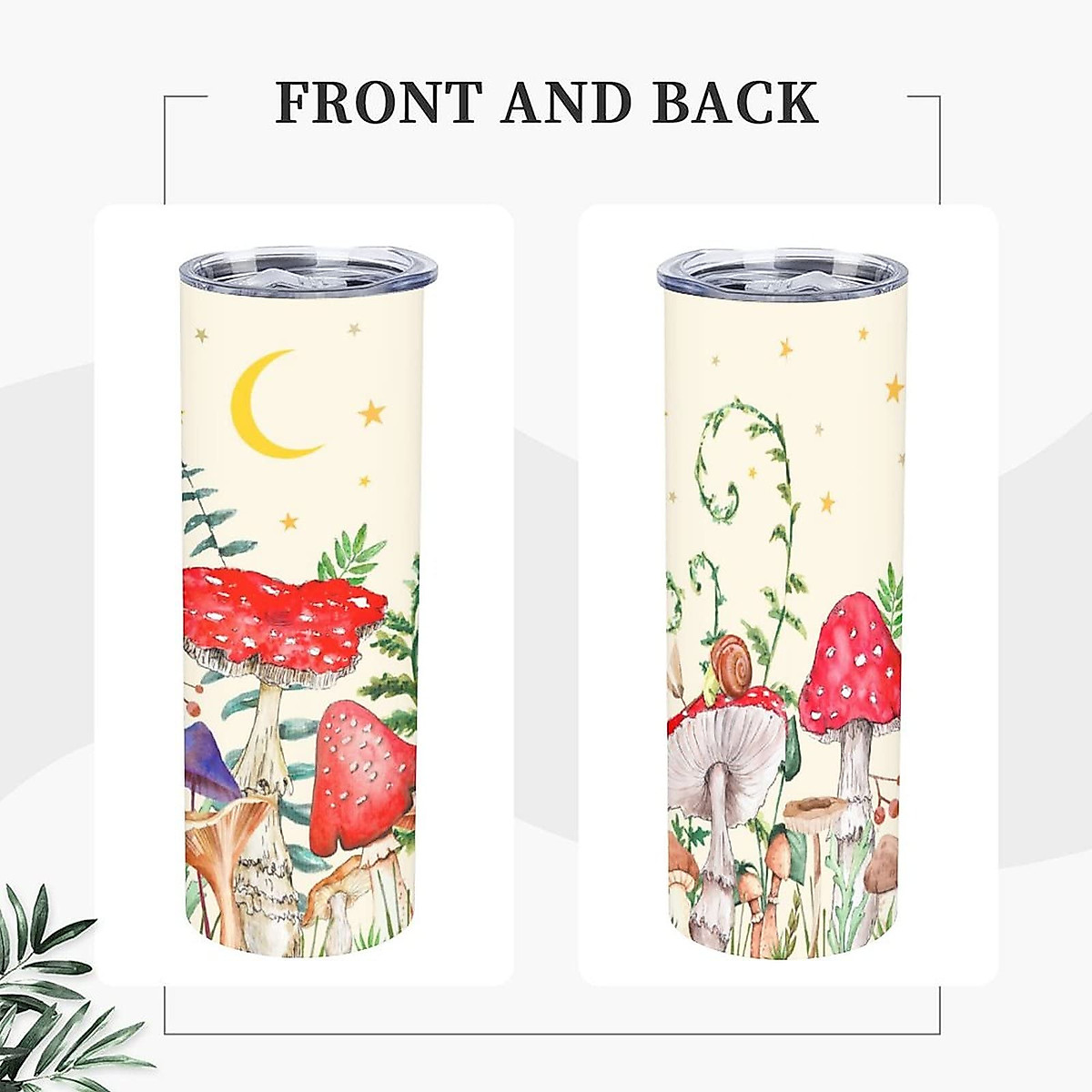 Mushroom Skinny Tumbler Gifts, 20 OZ Straight Tumbler with Straw & Lid Mug Double Wall Vacuum Insulated Mushrooms Cup, Water Tea Bottle Coffee Tumblers Gift for Women Men Teen Birthday Anniversary