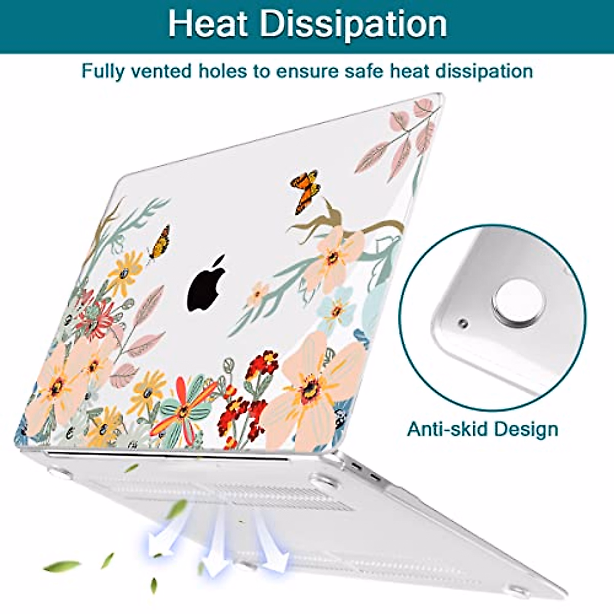 Teryeefi for New MacBook Pro 13 Inch Case 2022 2021 2020 2019 2018 2017 2016 Release A2338 M1 M2 /A2289/A2251/a2159/A1989/A1706 Touch Bar, Floral Hard Plastic Shell and Keyboard Cover,Orange Flower