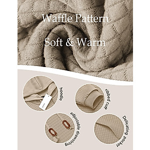 COOFANDY Men's Quilted Sweatshirt Casual Long Sleeve Outdoor Hoodies Pullover Hooded Khaki 3X-Large