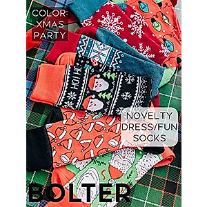 Bolter 6 Pack Men's Christmas Socks Crew Height Dress Socks (Medium, Xmas Party)