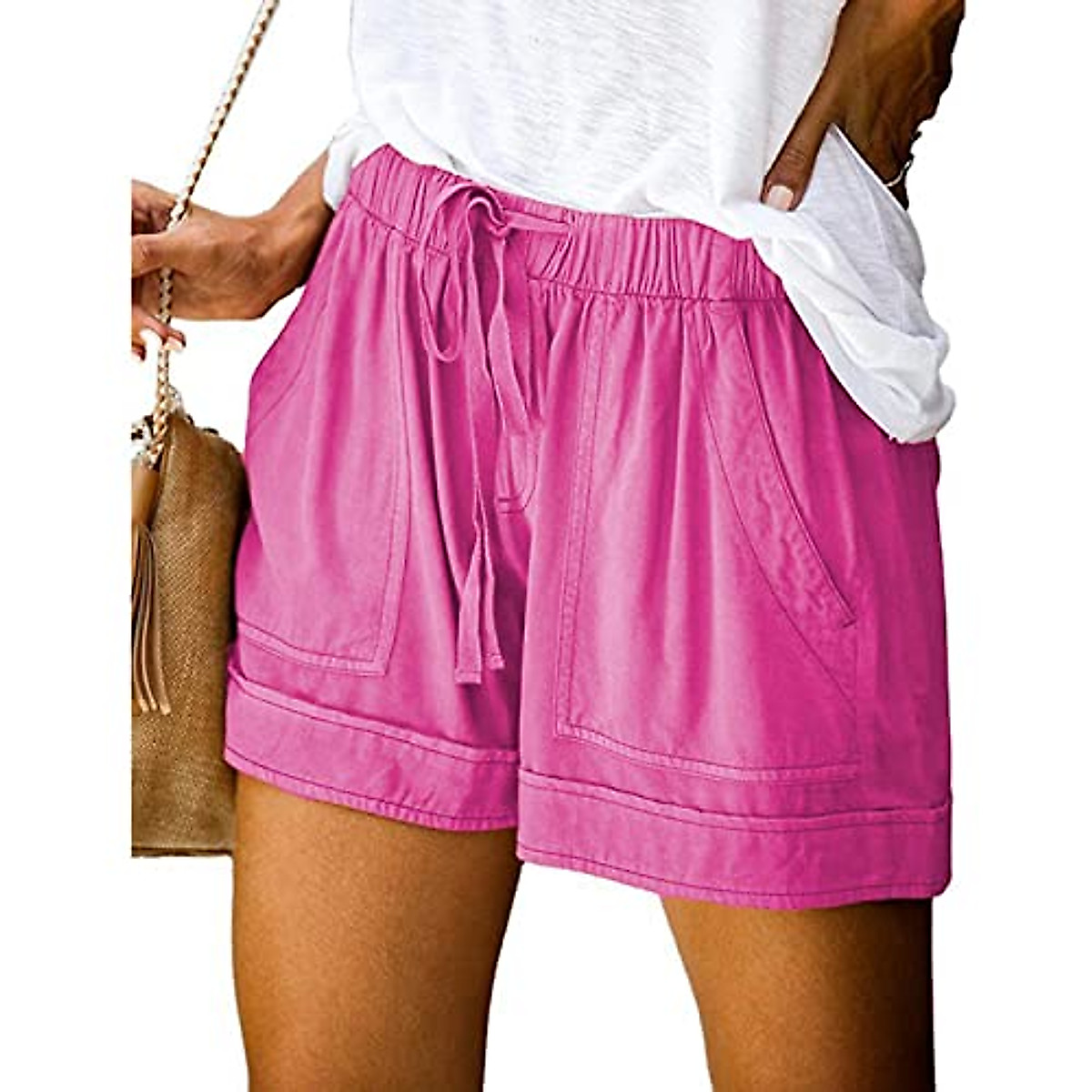 Amikadom @-399 Hot Pink Teen Girl Tie Knot Paperbag Elastic Waist Basic Shorts Oversized Pants Shorts Lounge Summer Fall 2023 Clothing SX M