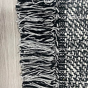 Boho Kitchen Runner Rug 2x4.3, 100% Cotton Hand-Woven Washable Rug with Tassels Modern Farmhouse Bathroom Rug for Bedroom Laundry Kitchen Hallway Entryway, Black