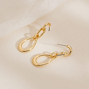 MUYAN 14K Gold Plated Geometric Link Drop Earrings for Women Classy Geometric Earrings Minimalist Jewelry for Lady Women