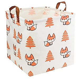 ASKETAM Square Canvas Collapsible Fabric Baby Toy Box Storage Bin Bedroom Decor Closet Kids Laundry Baskets Toy Organizer,Shelf Basket Nursery Storage,Gift Baskets(Fox Little Pine)