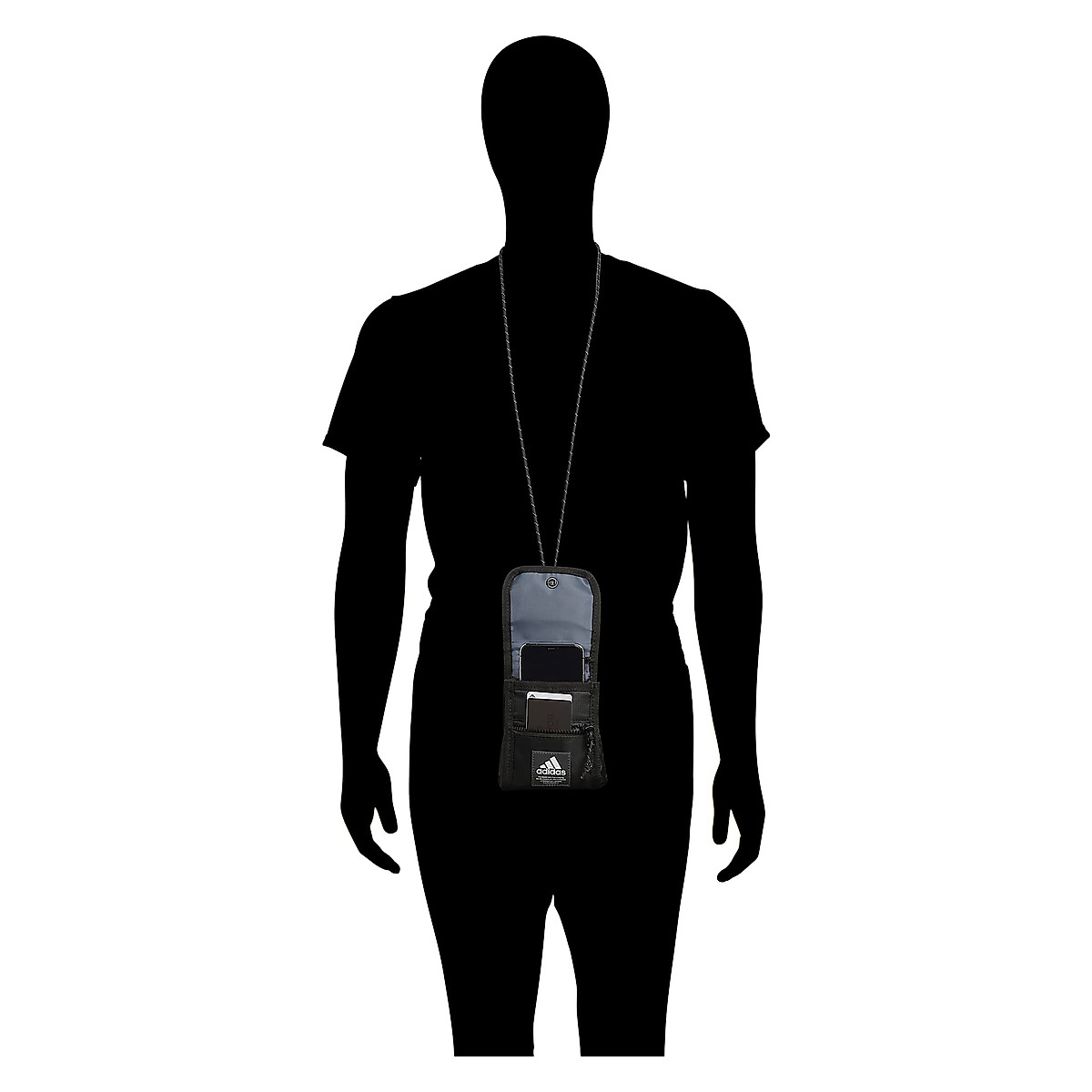 adidas Neck Pouch Crossbody Travel and Festival Wallet, Black