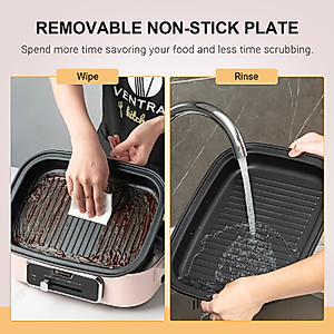 Ventray Electric Skillet with Lid Indoor Electric Grill, Nonstick Cooking Surface for Frying, Sauteing, Simmering and Braising, Adjustable Temp Portable Korean BBQ Grill with Removable Griddle Plate