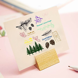 LANGFON Pine Trees Pine Cone Fruit Leaves Bowknot Clear Stamps for Card Making Decoration DIY Scrapbooking, Season Greeting Words Silicone Transparent Seal Stamps for Embossing Album Decor Craft