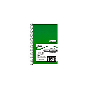 Mead 3-Subject Wirebound College Ruled Notebook, 9.5" x 5.5", Pack Of 6