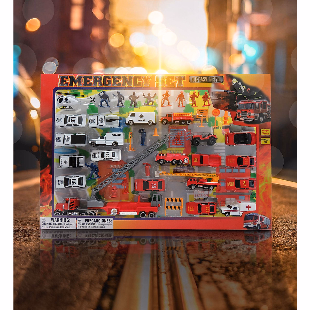 Diecast Police and Rescue Emergency Crew With Play Mat, 46 Pcs Toy Playset Emergency Vehicle Theme