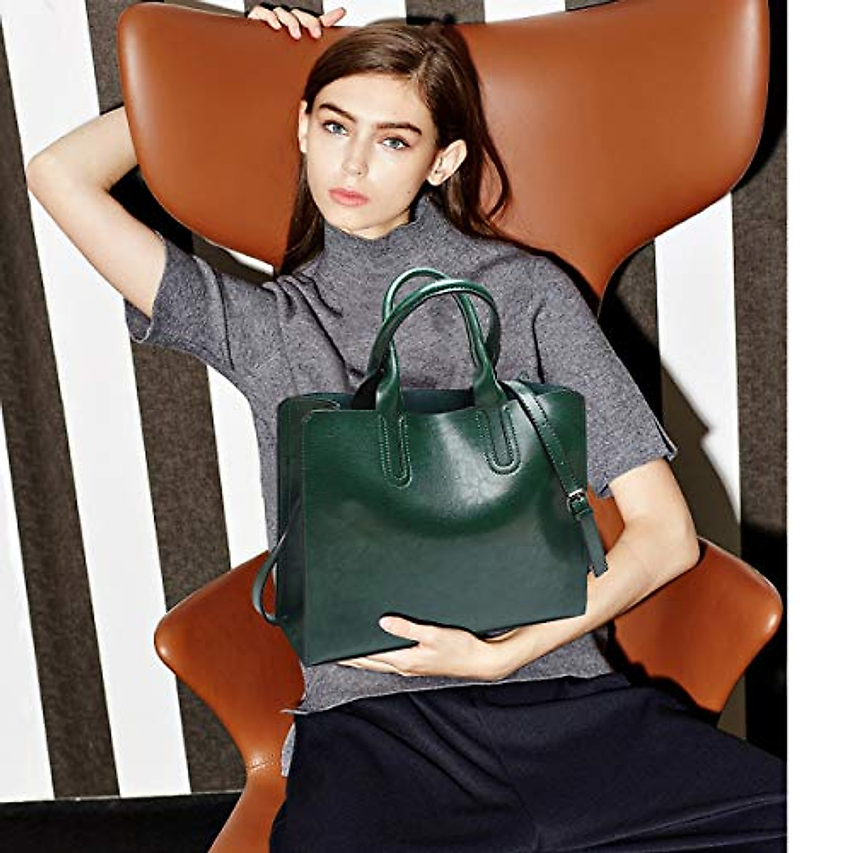 NICOLE&DORIS Tote Handbag Crossbody Bag Shoulder Bag Ladies Messenger Bag Purse PU Leather Green