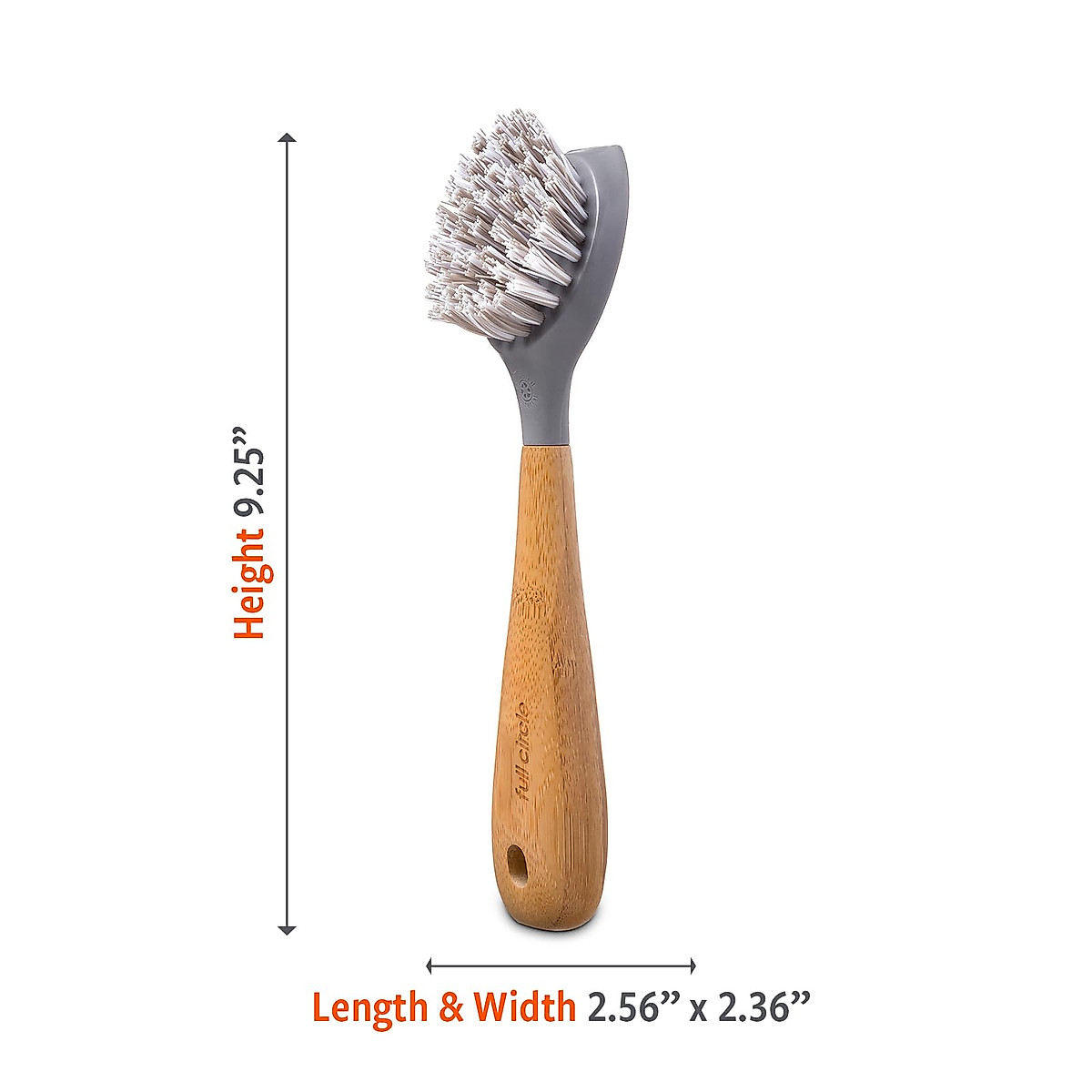 Full Circle Tenacious C Cast Iron Brush and Scraper with Bamboo Handle – Skillet Scrubber with Tough Nylon Bristles, Grey, One Size, Gray