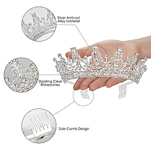 Makone Silver Crystal Tiaras Crowns for Women, Headband Queen Crown with Comb for Girls Bridal Wedding Birthday Prom Christmas Halloween Party