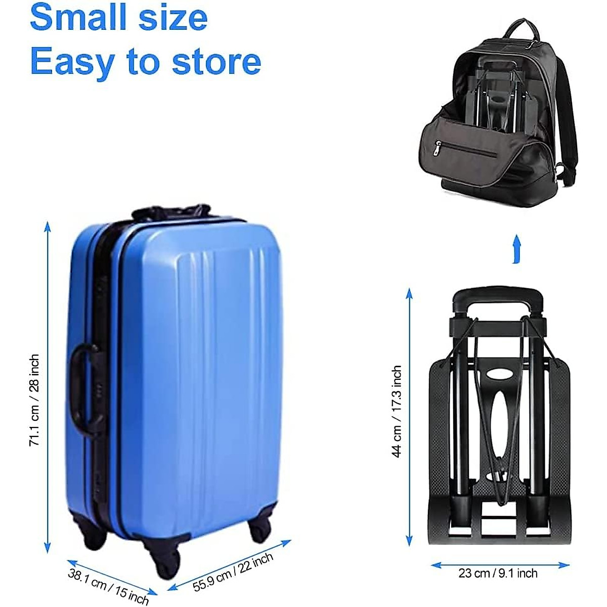 Double Rhombus Folding Hand Truck Lightweight Portable Cart, 110 lbs/50kg Capacity Heavy Duty Utility Cart with Telescoping Handle, 2 Rubber Wheels, Bungee Cord for Luggage, Shopping, Moving Daily Use
