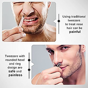 2 Pieces Nose Hair Tweezers Nose Hair Trimming Tweezers Stainless Steel Round Head Tweezers Eyebrow Clippers Trimmer Water Resistant for Men Women Sideburns, Brow, Body, Noses (Black)
