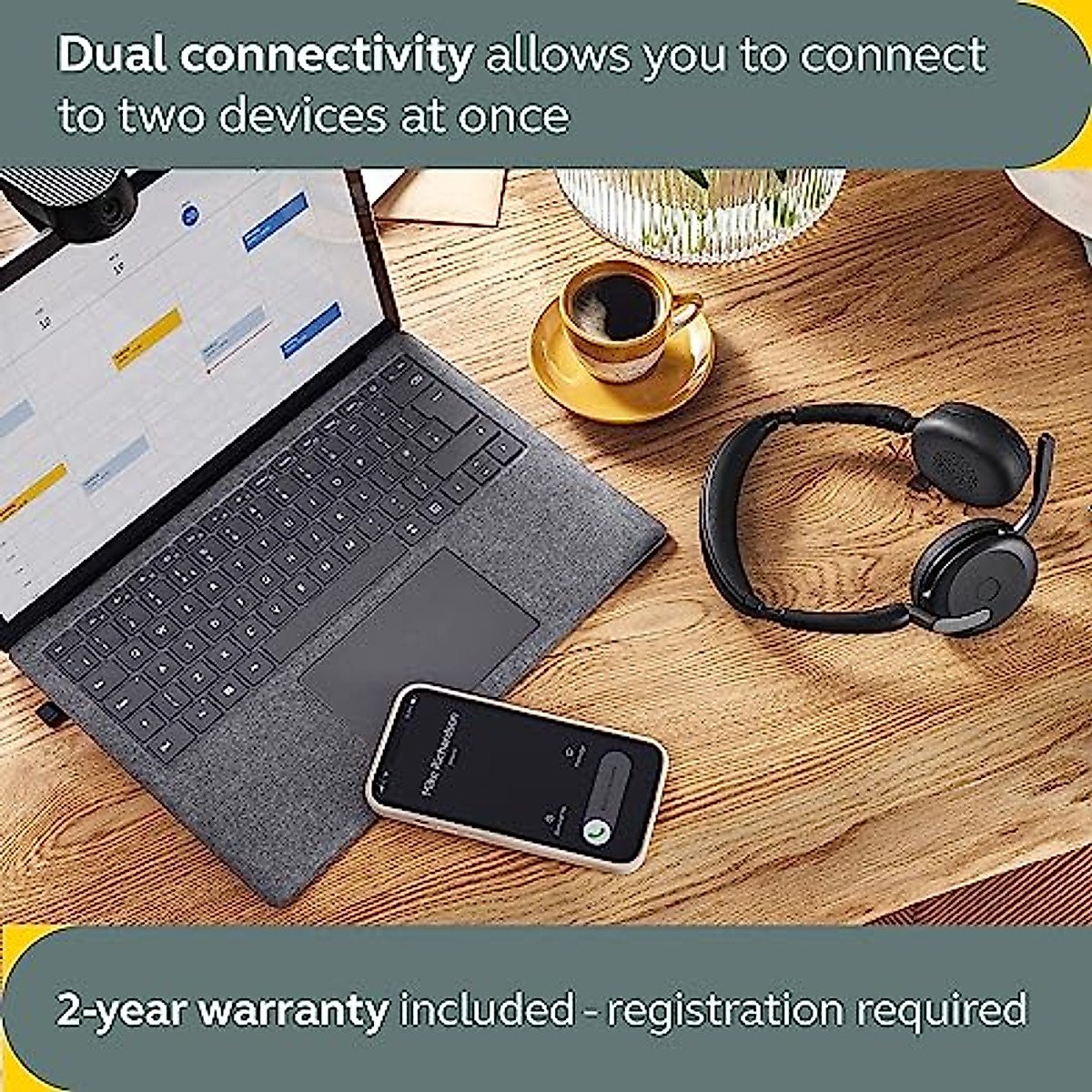 Jabra Evolve2 65 Flex Wireless Stereo Headset - Bluetooth, Noise-Cancelling ClearVoice Technology & Hybrid ANC - Works with All Leading UC Platforms Such As Zoom & Google Meet - Black