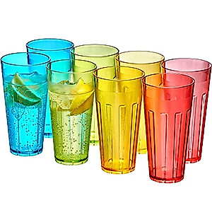 Amazing Abby - Quadly & Stripe - 64-Ounce Pitcher and 24-Ounce Plastic Tumblers (8-Pack), BPA-Free, Shatter-Proof, Great for Iced Tea, Sangria, Lemonade, and More