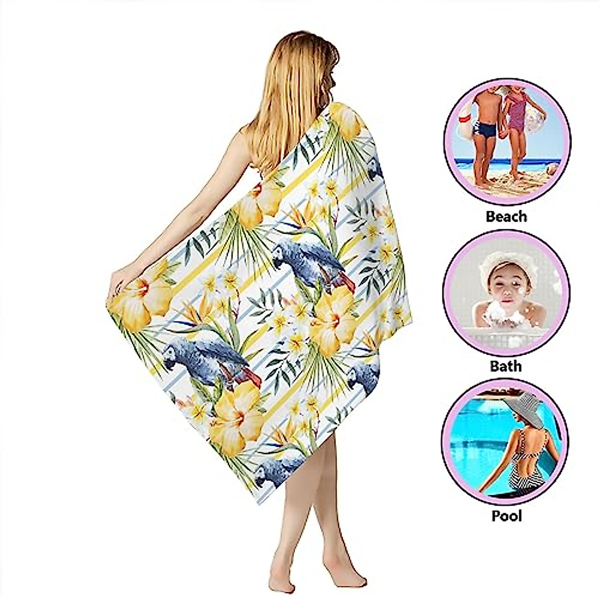 Gyapuk 2023 Watermelon Print,Oversized Beach Towel,Watermelons Slice in Watercolors,Extra Large Big Pool Swim Travel Soft Towels Blanket for Adult Women Men,Pink White,33x52in