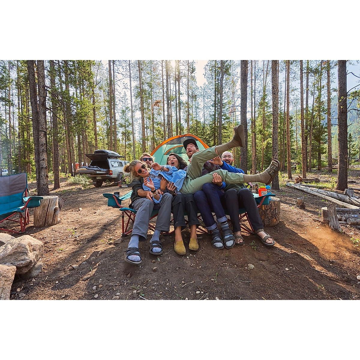 Kelty Lowdown Couch - 3 Person Capacity Camping Chair, Extra Large and Sturdy Bench for Campsites, Soccer Games, and Backyard Parties, with Cup Holders|Arm Rest, Polyester, Deep Lake/Fallen Rock