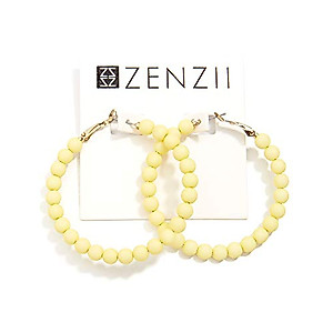 ZENZII Colorful Beaded Big Circle Hoop Fashion Earrings for Women (Hot Pink)