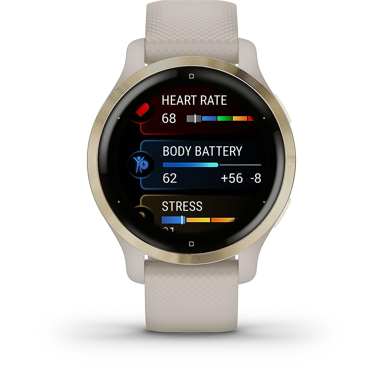 Garmin Venu 2S, Smaller-sized GPS Smartwatch with Advanced Health Monitoring and Fitness Features, Light Gold Bezel with Tan Case and Silicone Band