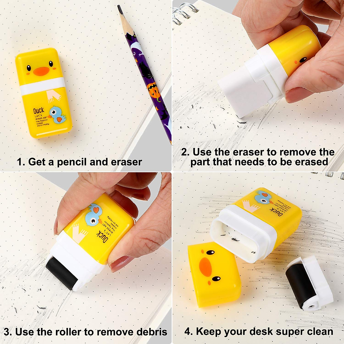 Outus 16 Pcs Roller Erasers Cute Pencil Erasers Animal Erasers with Roller Shaving Roller Case for Easy Pick up and Removal, Back to School Gift Supplies Animal Themed Fun Party Favor