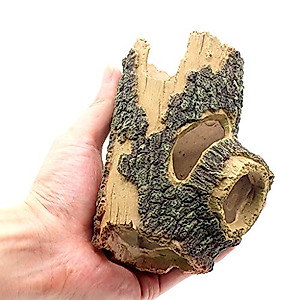 Aihotim Log Resin Hollow Tree Trunk Ornament, Fish Tank Decoration Wood House Aquarium Hideout Caves Decorations for Betta, Turtles, Small Lizards, Reptiles, Amphibians up to 20 Gallon Tank