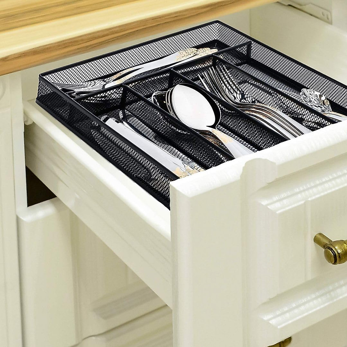 Halter Silverware Tray, Cutlery Tray, Flatware Tray Organizer, Steel Mesh Silverware Organizer, Kitchen Utensil Drawer Organizer with Non Slip Base, Cutlery Organizer in Drawer, Set of 2 (Small)