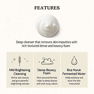 SKINFOOD Rice Daily Cleansing Foam 150ml - Delicate, Fine, and Smooth Cleansing with Fermented White Rice Ingredients - Firming Bubble Facial Foam Cleanser - For Men and Women (5.07 fl. oz.)