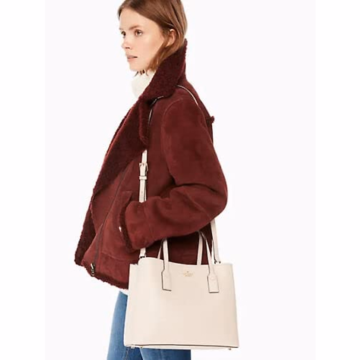 Designer Kate New York Women's Hadley Road Small Dina Top Handle Handbag Tote in Tusk Light Cream light Beige