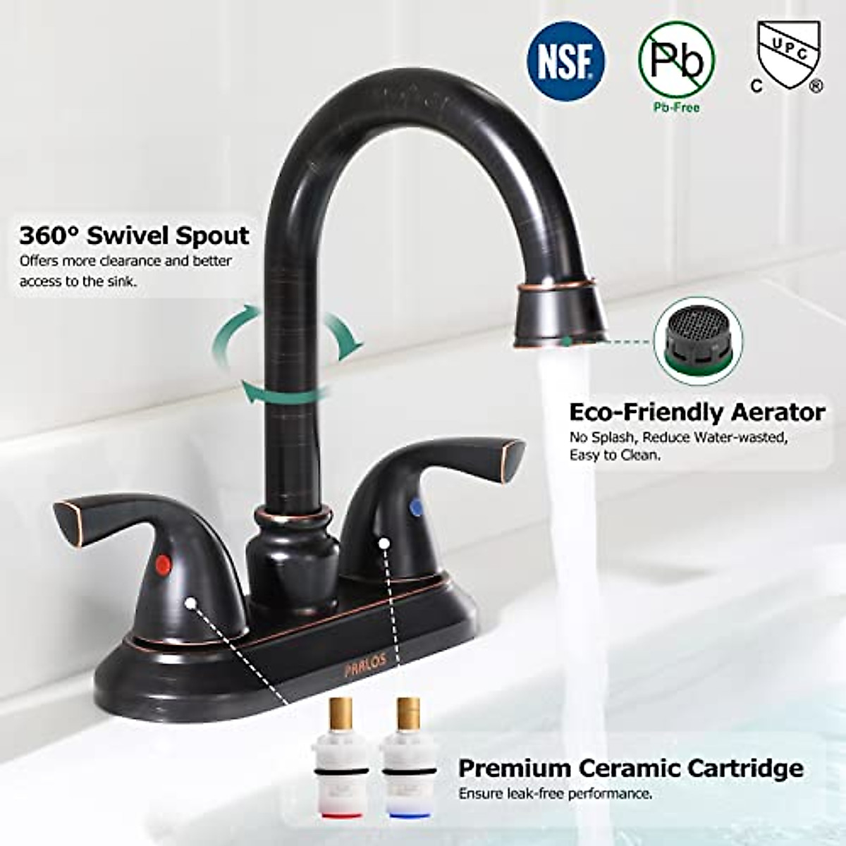 PARLOS Double-Handle Lavatory Faucet with Metal Drain Assembly and Supply Hose Lead-Free cUPC Bathroom Faucet Mixer Two-Handle Lavatory Vanity Utility Laundry Faucet Oil Rubbed Bronze, 13592