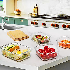 Vtopmart Glass Food Storage Containers with Bamboo Lids, 4 Pack Meal Prep Glass Containers Bento Lunch Box, Safe for Microwave, Oven, Freezer and Dishwasher, BPA Free