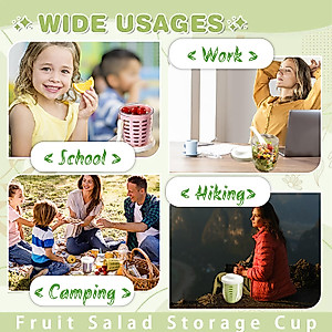 MdakeGo 20oz Fruit Salad Storage Cup with Lids and Fork, Reusable Plastic Fruit Storage Containers for fridge with Drain Baskets, BPA-Free & Leak-Proof, Keep Fruits, Vegetables Fresh Longer (Green)