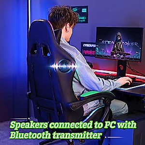 Gaming Chair with Bluetooth Speakers and RGB LED Lights Ergonomic Massage Computer Gaming Chair with Footrest Video Game Chair High Back with Lumbar Support Light Green and Black