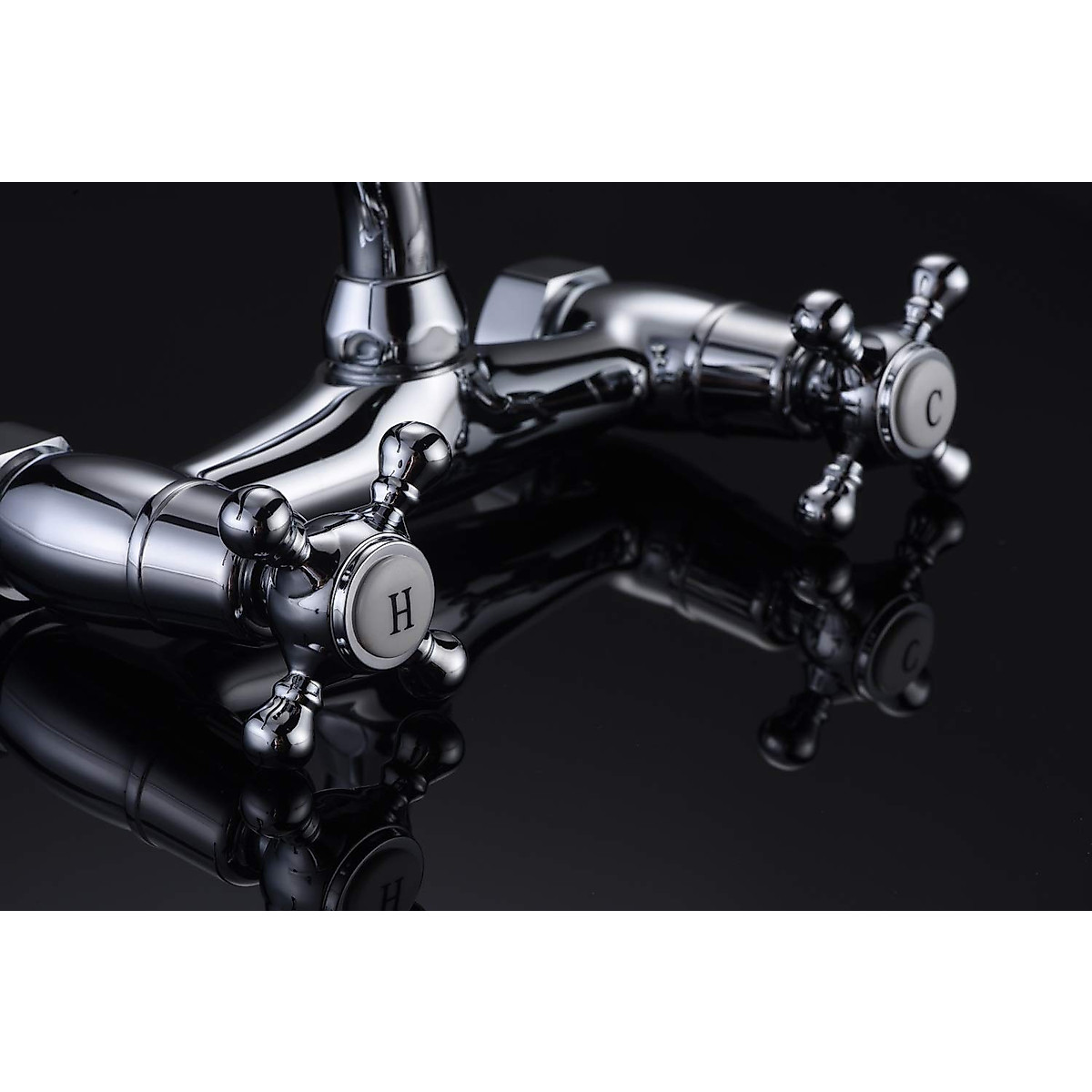 Sumerain Wall Mount Kitchen Faucets, 2 Cross Handles Chrome Finish,3" to 9" Adjustable Spread