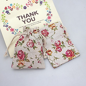 FASOTY Lot of 24 Rose Drawstring Burlap Bags Flower Pouches Bags Linen Gift Bags Jewelry Pouch Jute Sacks for Wedding Favor Party Gifts, DIY Craft, Presents, Valentines 3.7x5.2 Inch