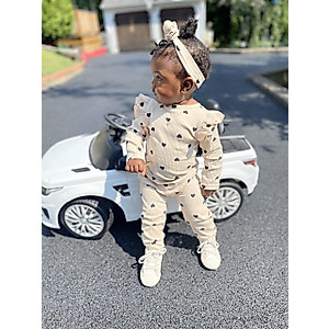 Fullfamous Infant Baby Girl Clothes Outfits,Fall Winter Romper Christmas Clothing Set 0-3 months Ecru Heart