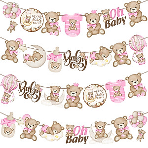 Pink We Can Bearly Wait Baby Shower Banners Bear Baby Shower Party Decorations Bear Banner for Baby Shower Teddy Bear Cutout Banner for Girls Bear Birthday Party Supplies