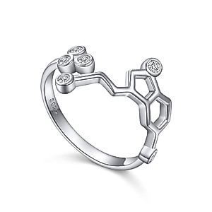 JZMSJF 925 Sterling Silver Serotonin Ring Molecule Adjustable Stacking Chemistry Jewelry Gift for Women Adults Science Lovers Size 6