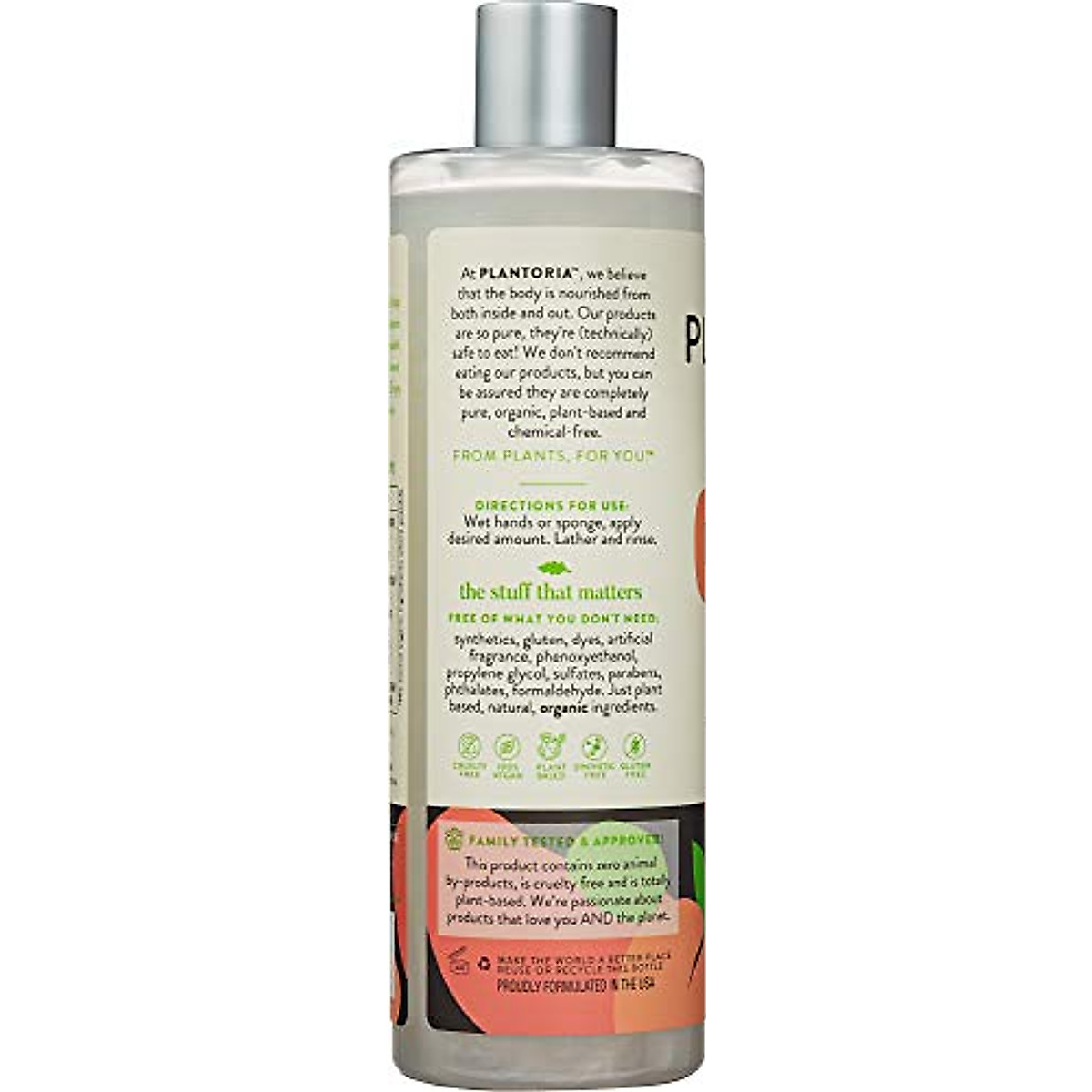 Plantoria Peach Body Wash | Plant Based Pure Natural Bodywash for Women & Men | Antioxidant Rich Body Skin Care Products With Deionized Water, Peach, Sweet Almond & Cactus | High in Vitamin A & C