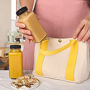 GUANENA 12 Pack Glass Drink Bottles, 8.5 OZ Vintage Square Water Bottles with Lids, Juice Bottles Beverages Containers for Milk, Kombucha, Smoothies