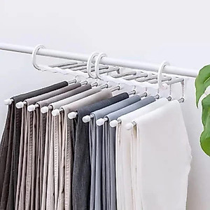 5 in 1 Stainless Steel Pants Hanger, Folding Storage Rack Trousers Hanger (White)
