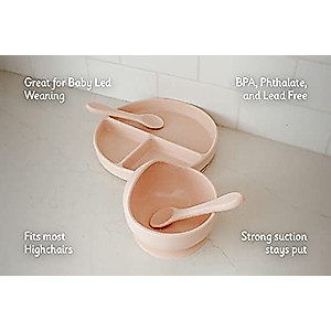 Ullabelle Toddler Plates, Bowls, & 2 Spoons for Babies - Silicone Suction Non-Slip Baby Feeding Set Kids - BPA Free (Blue)