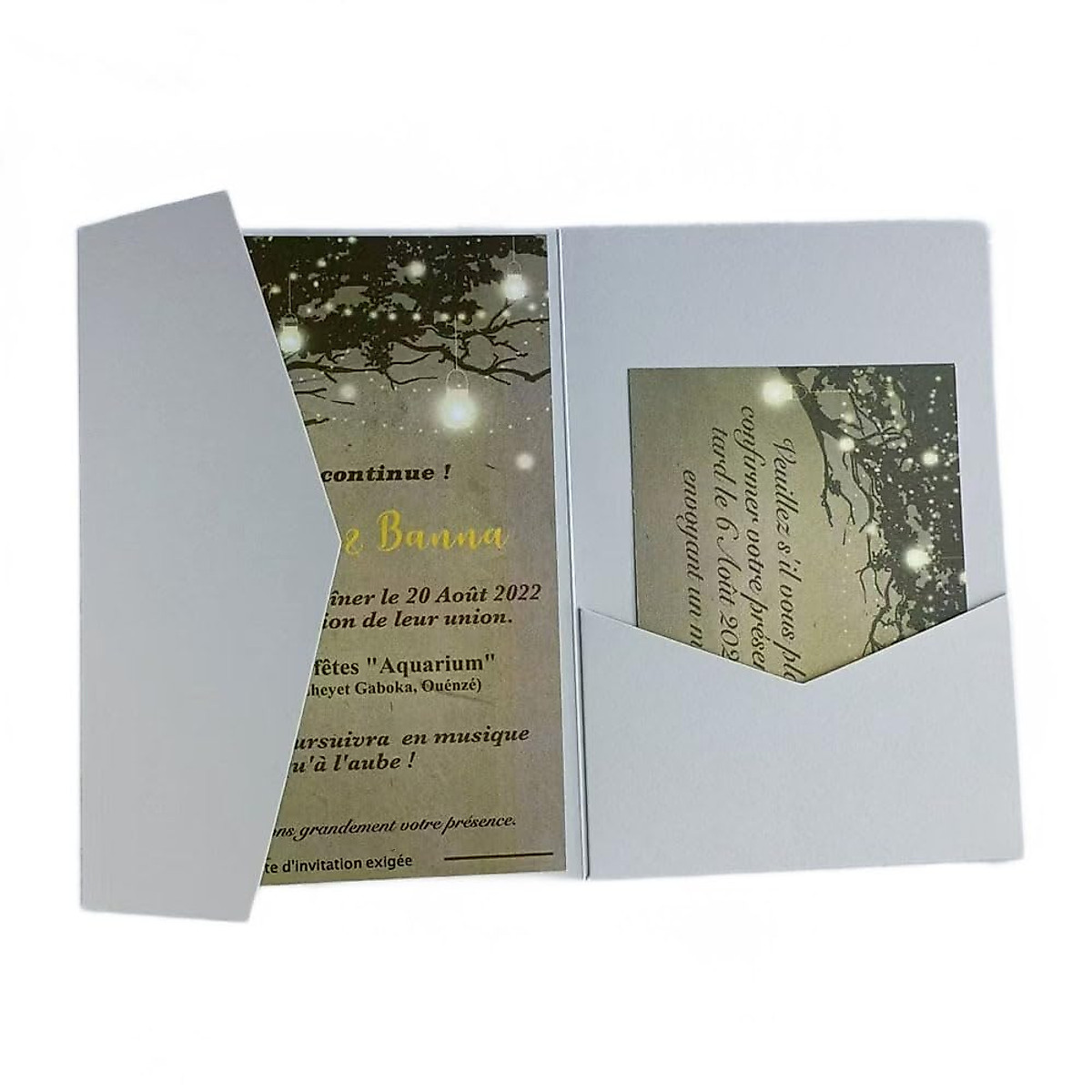 MillaSaw Silver Wedding Invitation Card Pocket Folders With Envelopes For Marriage Bridal Shower Birthday Graduation 20 sets (Silver)