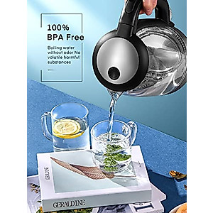 Electric Kettle with Stainless Steel Filter and Inner Lid, FOHERE 1500W Wide Opening 1.7L Glass Tea Kettle & Hot Water Boiler, LED Indicator Auto Shut-Off & Boil-Dry Protection, BPA Free