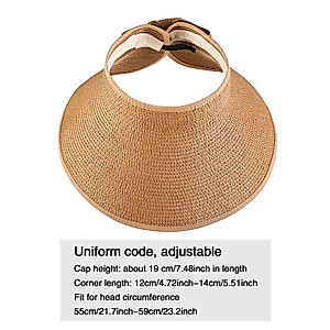 HESTYA Women's Wide Brim Straw Sun Visor Hat Foldable Roll-up Summer Beach Hat Open Top Hat Packable