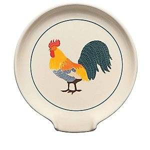 Now Designs by Danica Rooster Francaise Printed Stoneware Spoon Rest, W5.25 x L5.5