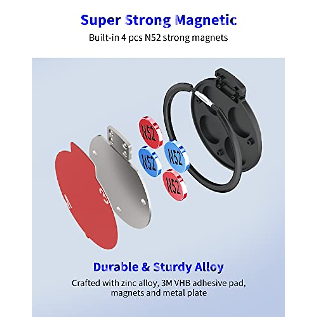 Nicwea Magnetic Phone Grip [4 Strong Magnets] Mount for All Metal Surface, Ultra-Slim Metal Phone Ring for Magnetic Car Holder Compatible with iPhone 14/13/12 Pro Max, Samsung & Any Phones, Black