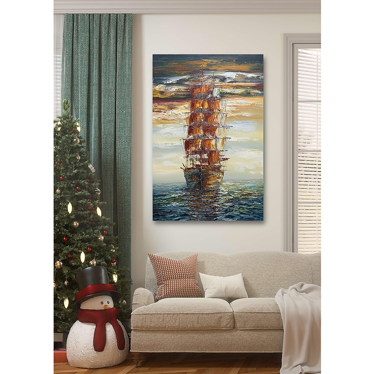 V-inspire Art,24x36 Inch Modern Abstract Hand painted Sailboat Oil Paintings Acrylic Painted Canvas Wall Art Decor for Living room Bedroom Dining room Artwork for Home Walls