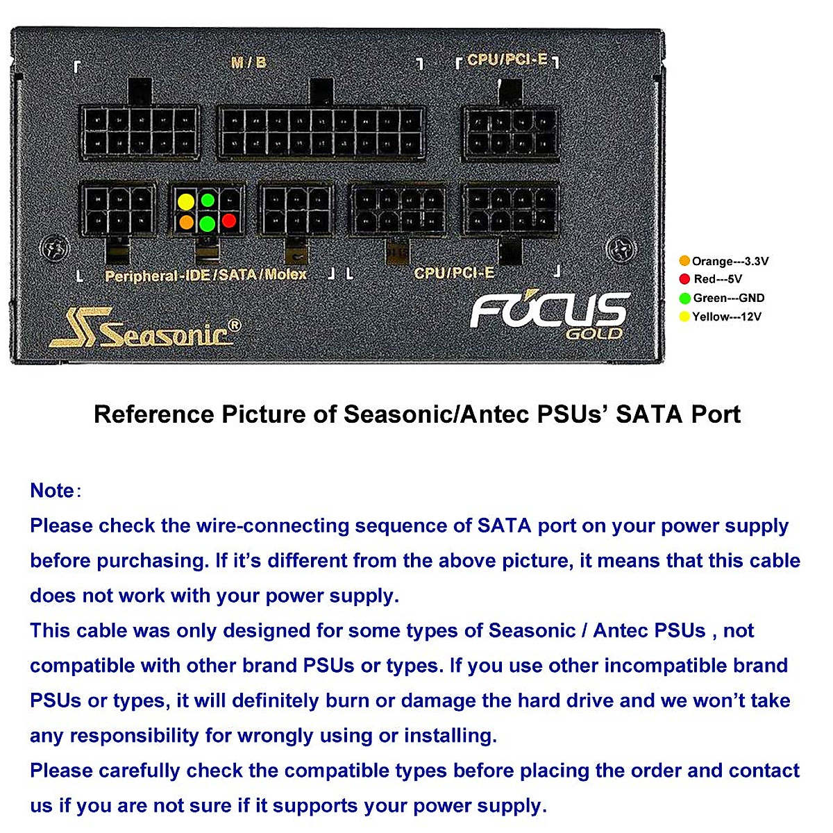 COMeap SATA Power Cable for Seasonic Antec PSUs, 6 Pin to 3X 15 Pin SATA Hard Drive Power Adapter Splitter for BTC Mining Riser Card 20-in(50cm)